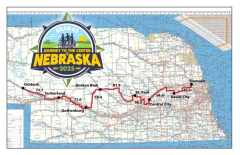 43rd Annual Bicycle Ride Across Nebraska (BRAN) Route